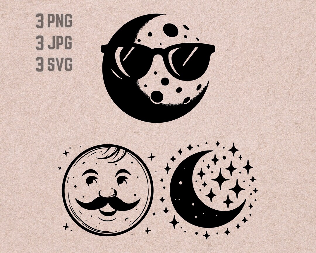 Moon Face SVG Designs, Moon Logo, Moon and Stars Vector, Space PNG ...