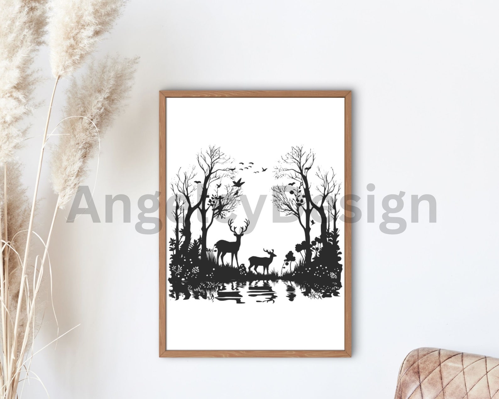 Forest Landscape SVG Designs, Woodland Scene Logo, Jungle Vector, Deer ...