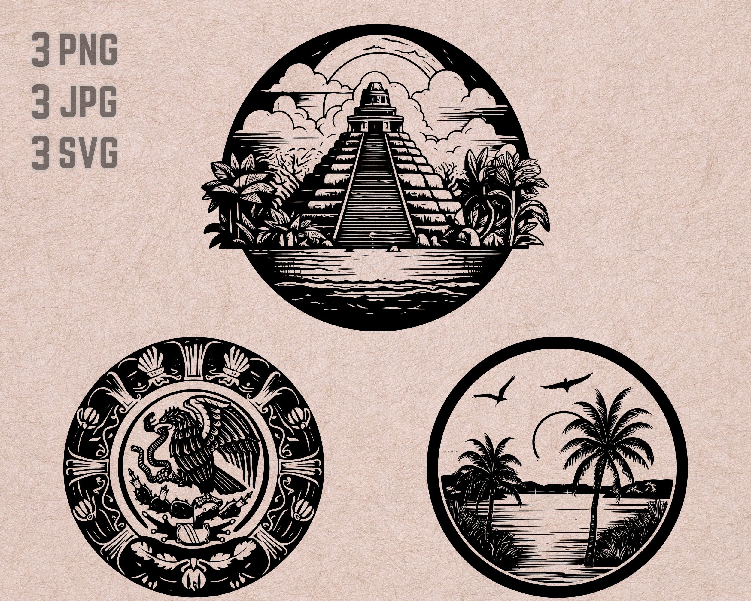 Mexico SVG Designs, Mexico Logo, Cancun Vector, Maya Pyramid Png ...