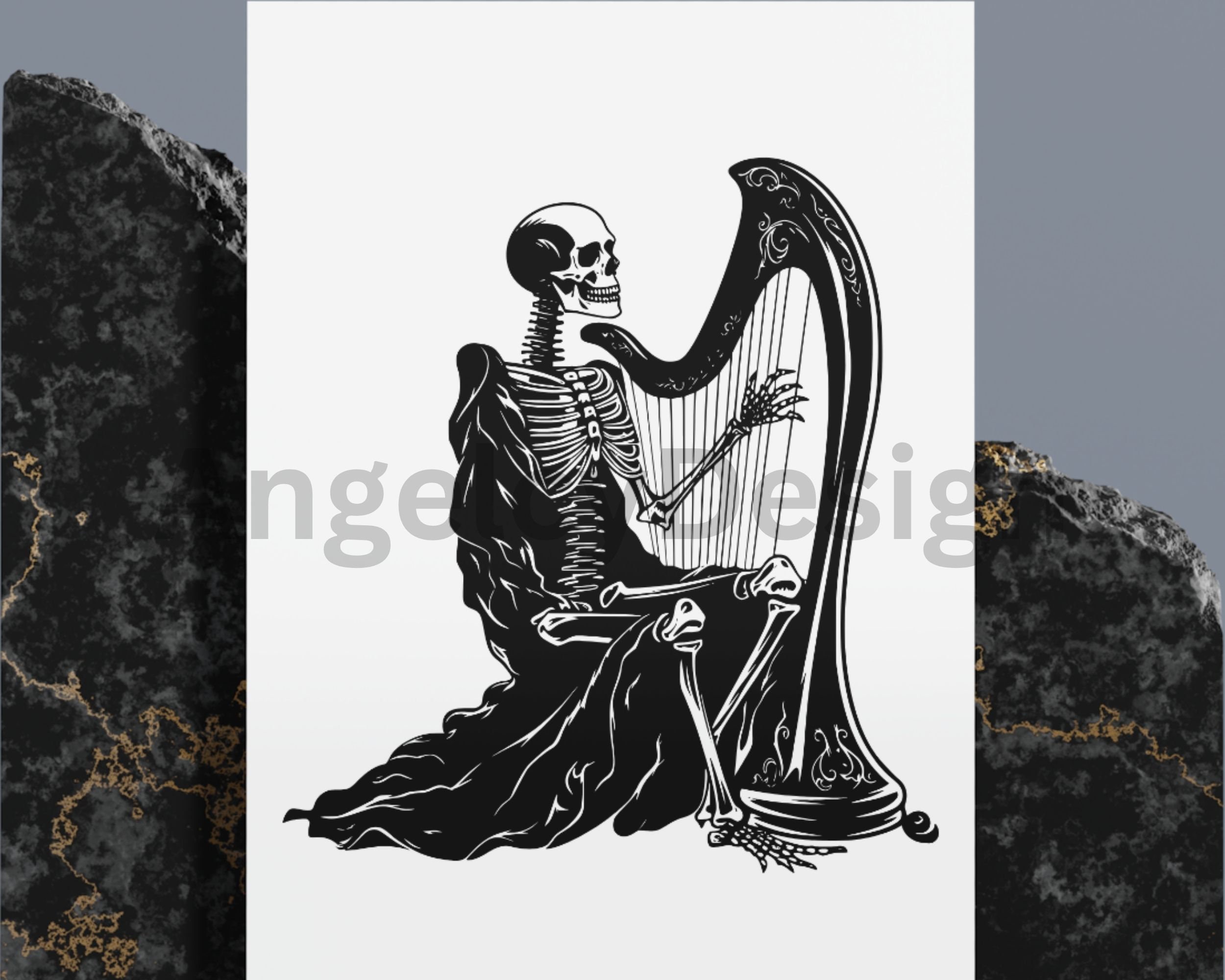 Skull Harp SVG Designs, Harp Logo, Skull Vector, Metal PNG, Hell Harp ...