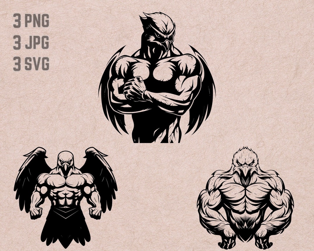 Bodybuilder SVG Designs, Gym Logo Vector, Eagle Vulture Falcon Fitness ...