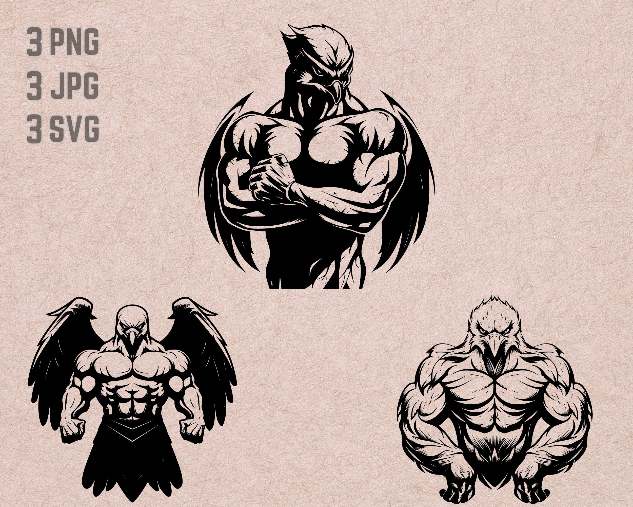 Bodybuilder SVG Designs, Gym Logo Vector, Eagle Vulture Falcon Fitness ...