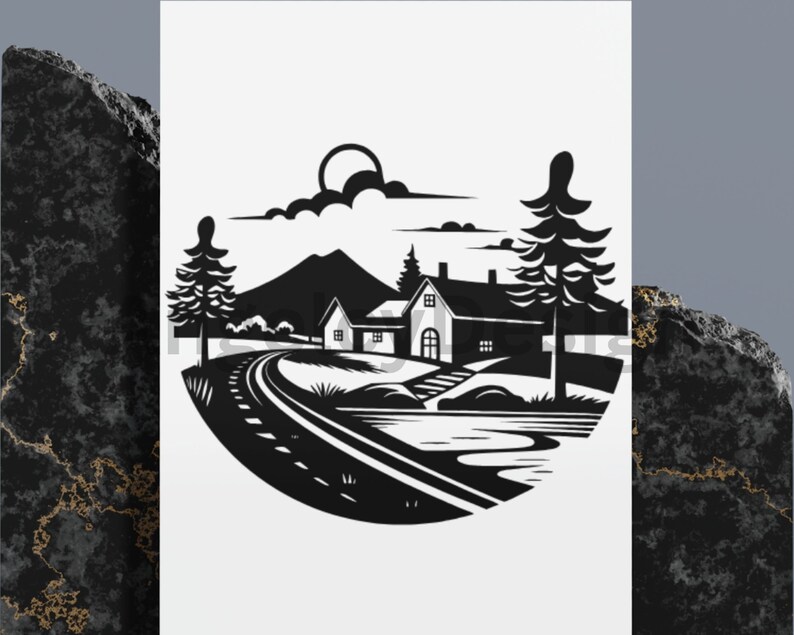 Countryside SVG Designs, Countryside Logo, Scenic Road Vector, Windmill ...