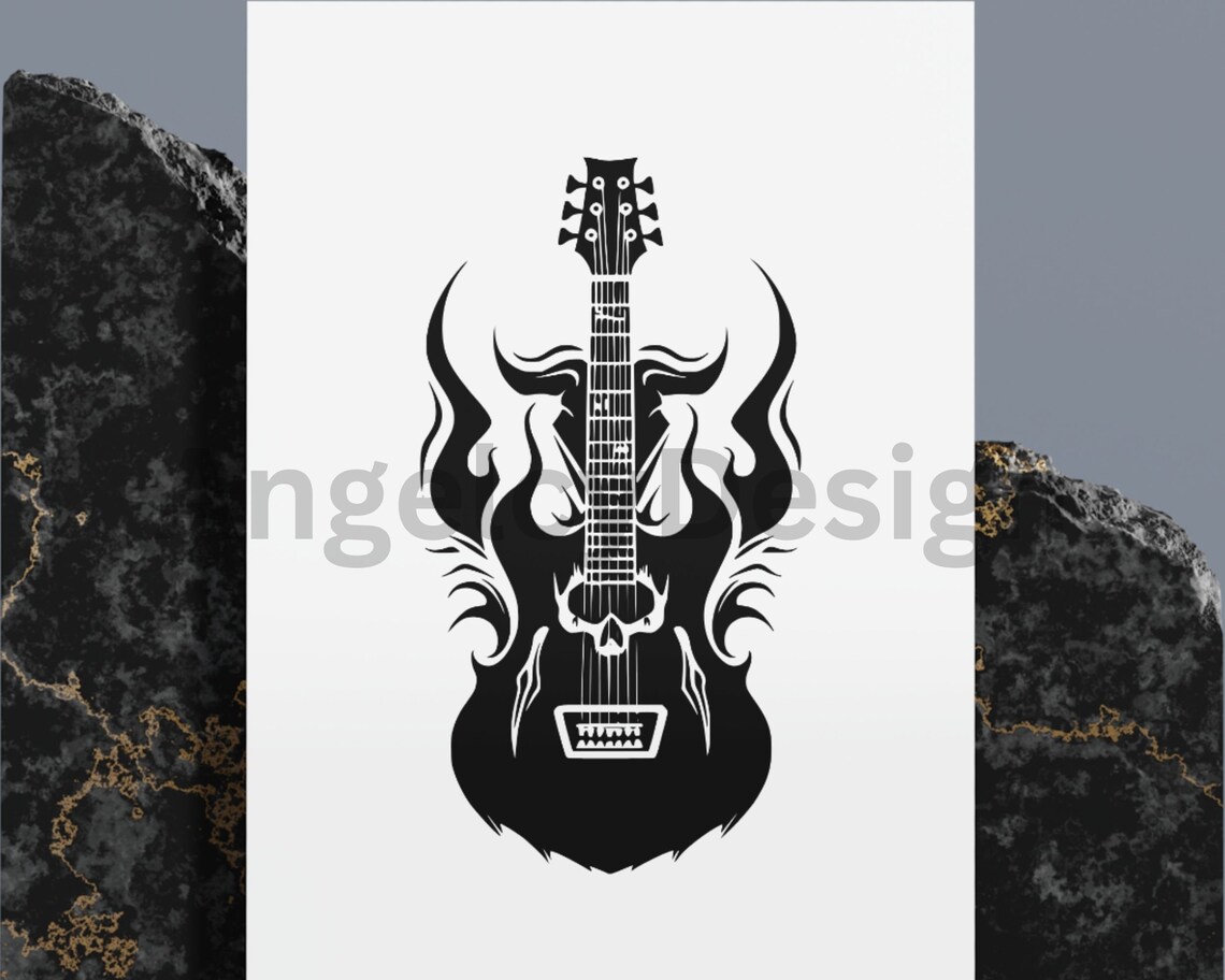 Horror Guitar SVG Designs, Guitar Logo, Guitar Demon Vector, Skull PNG ...