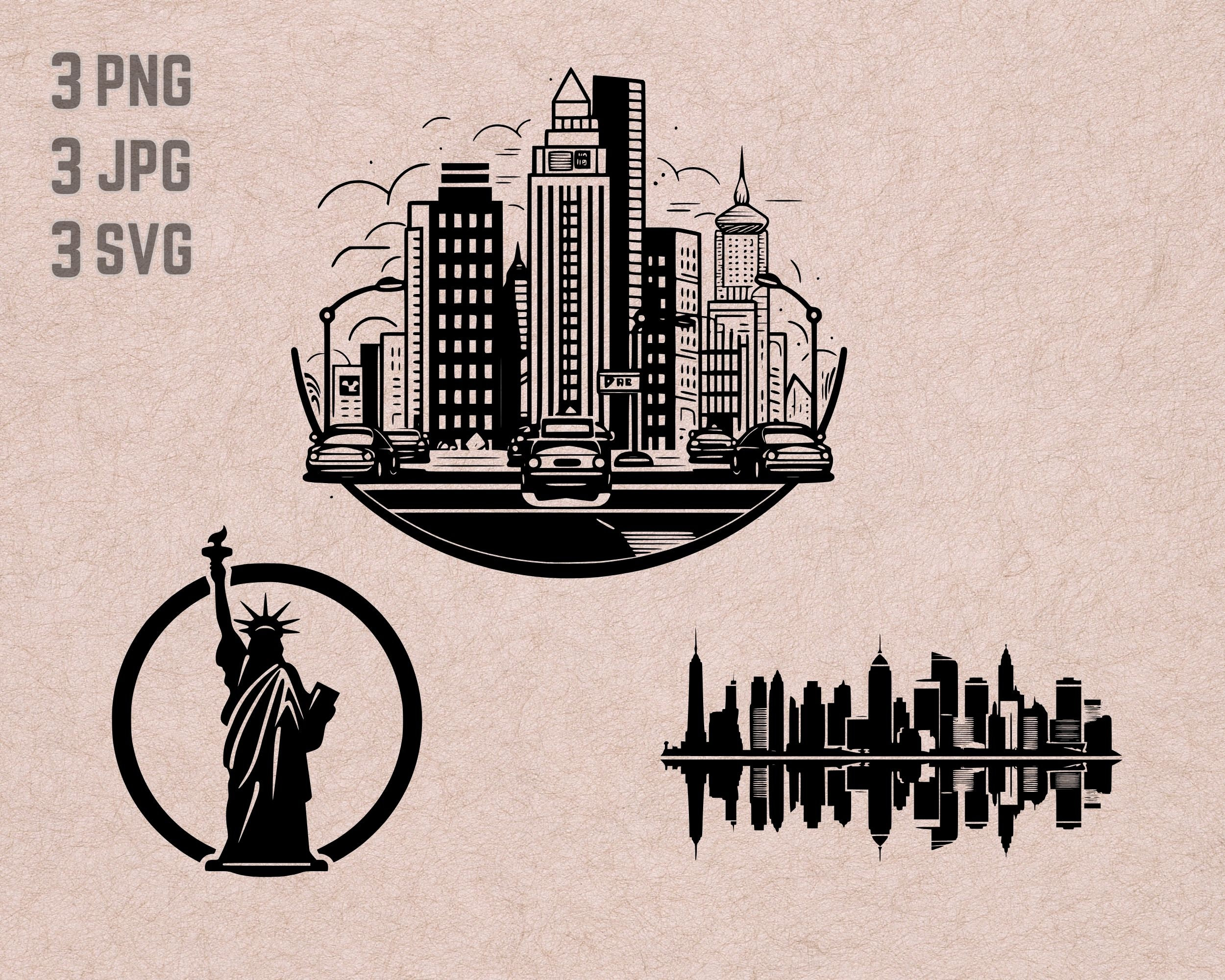 New York Skyline SVG Designs, New York Logo, Statue of Liberty Vector ...