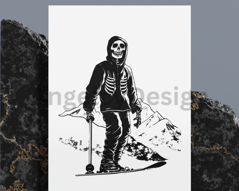 Skeleton Ski Svg Designs, Skull Snowboard Logo Vector, Ski PNG, Skull ...