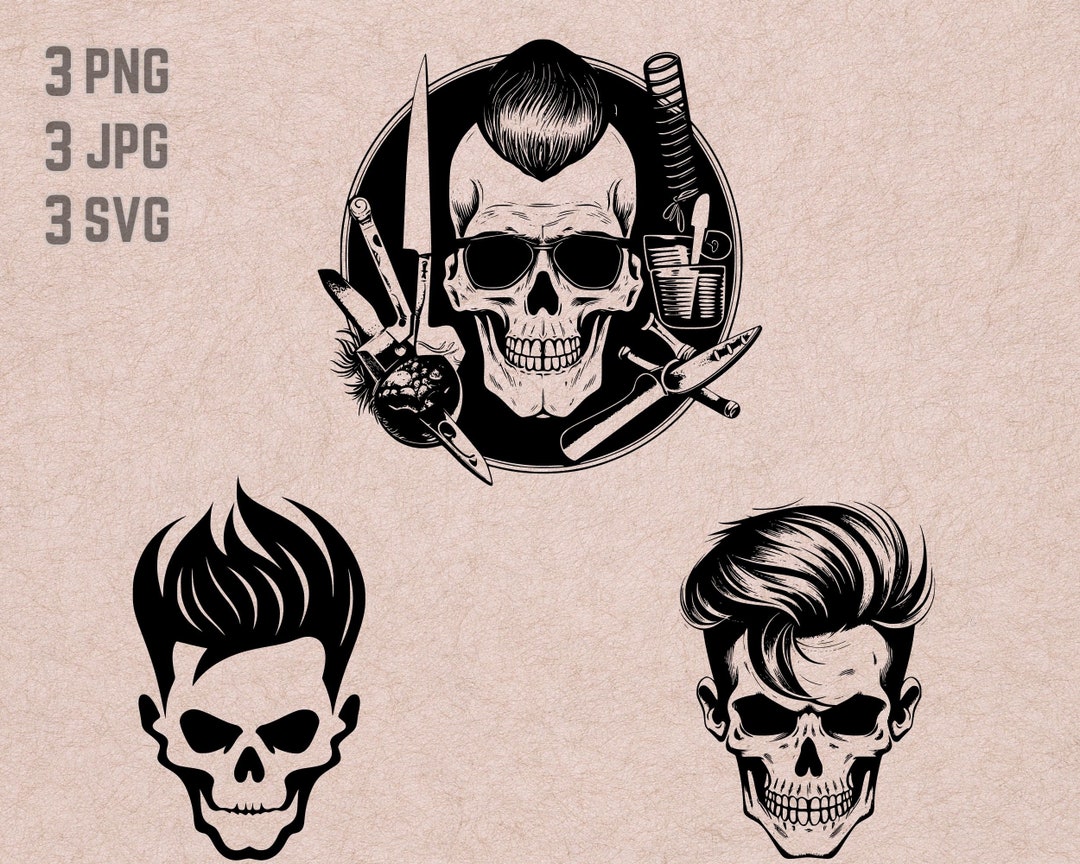 Skull Barbershop Svg Designs, Skull Barbershop Logo Vector, Barber PNG ...