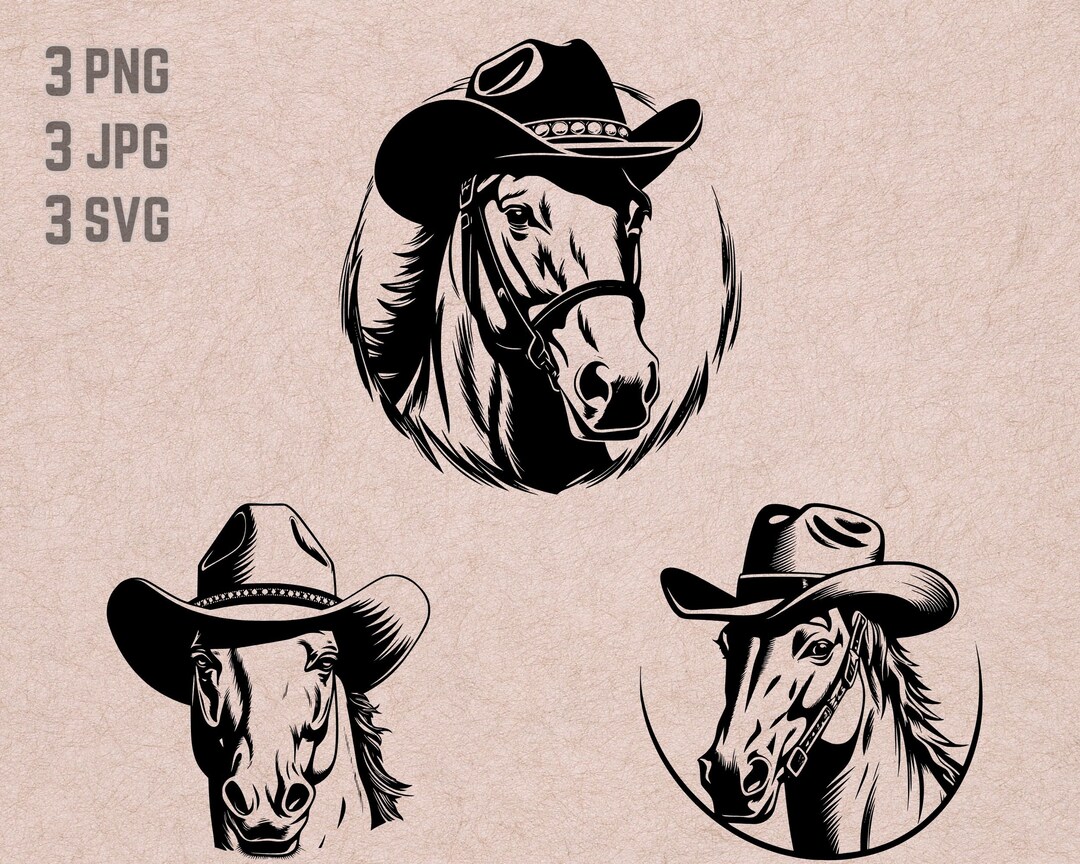 Horse Head With Cowboy Hat SVG Designs, Horse Logo, Cowboy Vector ...