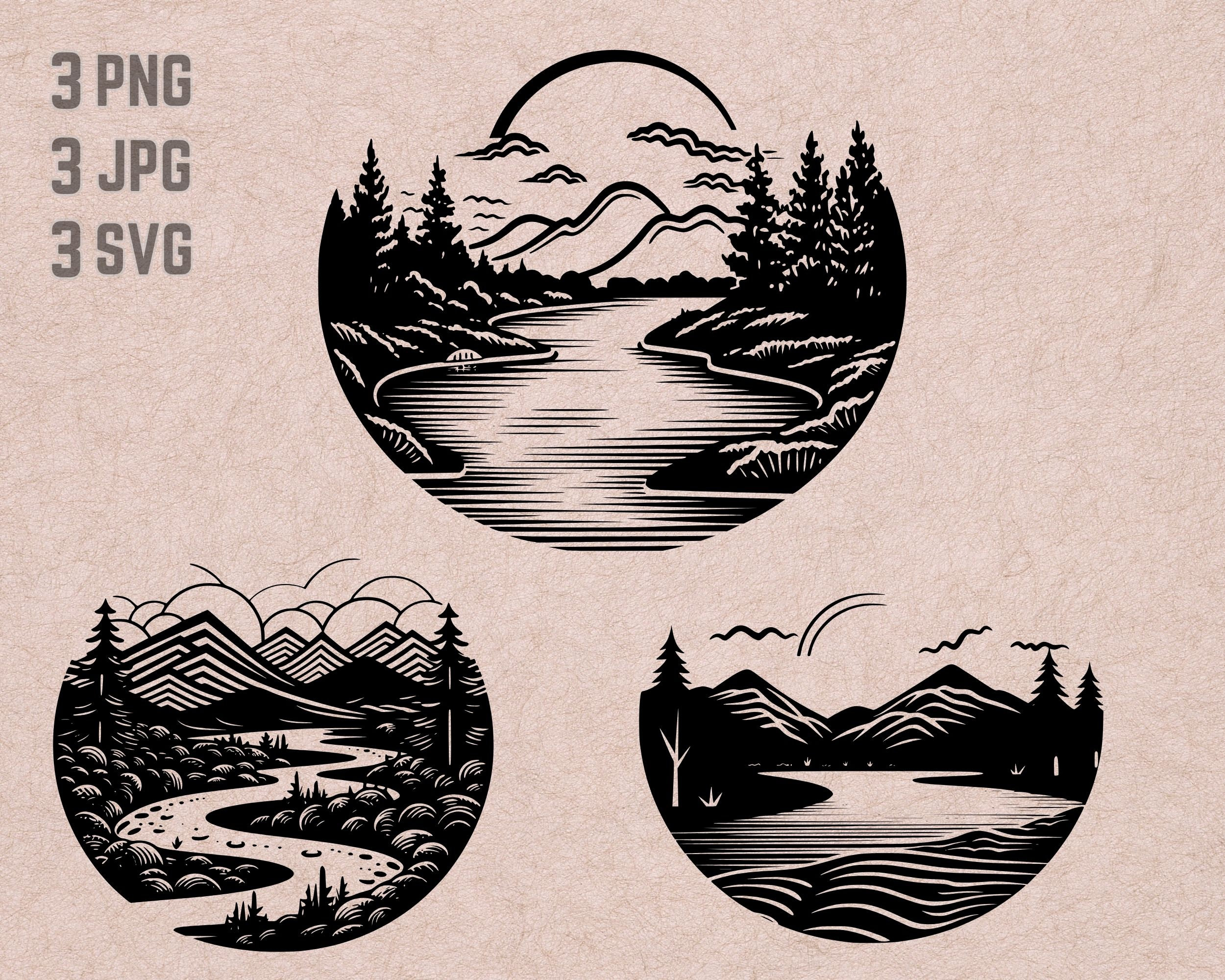 River Landscape SVG Designs, National Park Logo, Wild Nature Vector ...