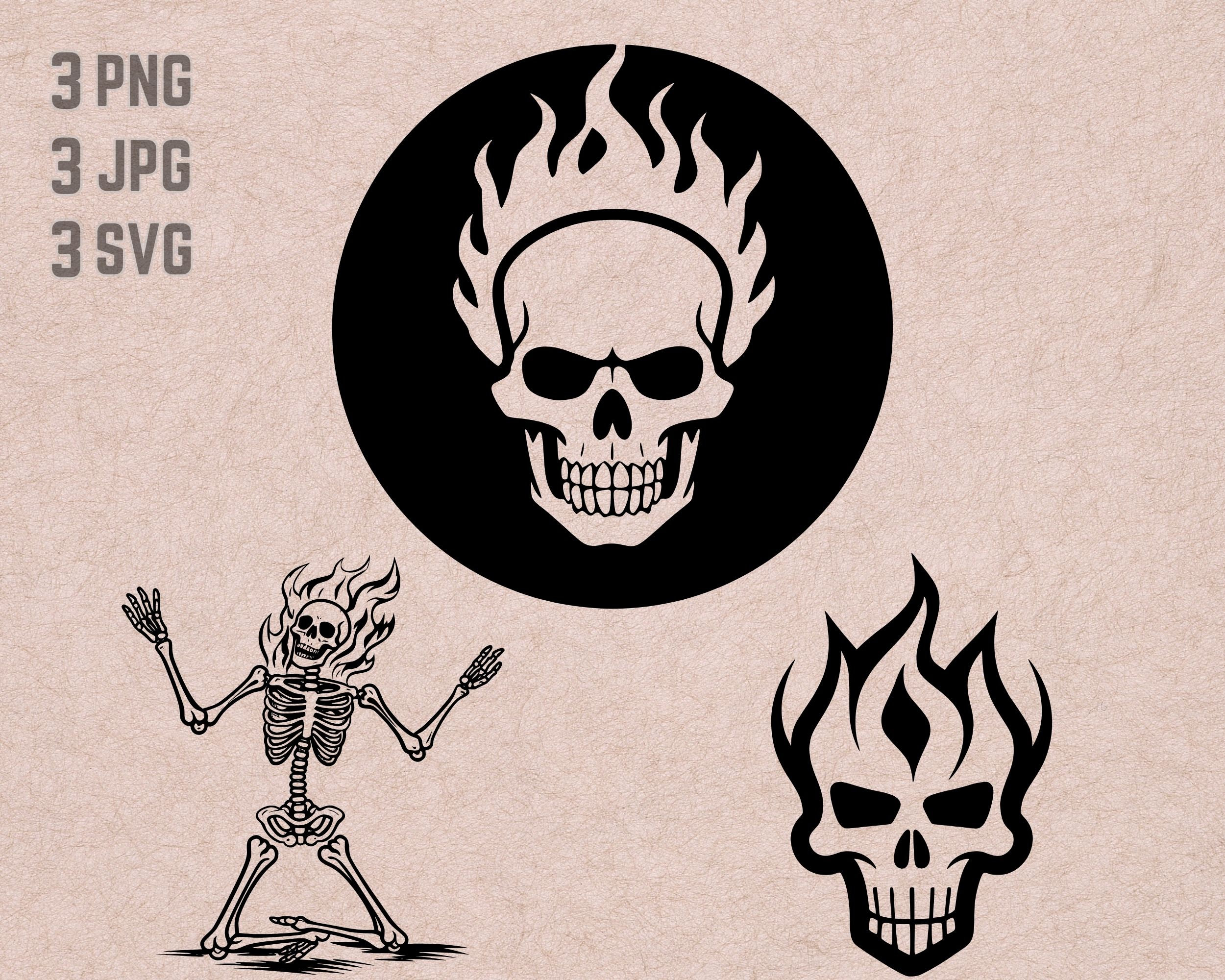 Flame Skull SVG Designs, Skeleton Logo, Fire Vector, Burning Skull PNG ...