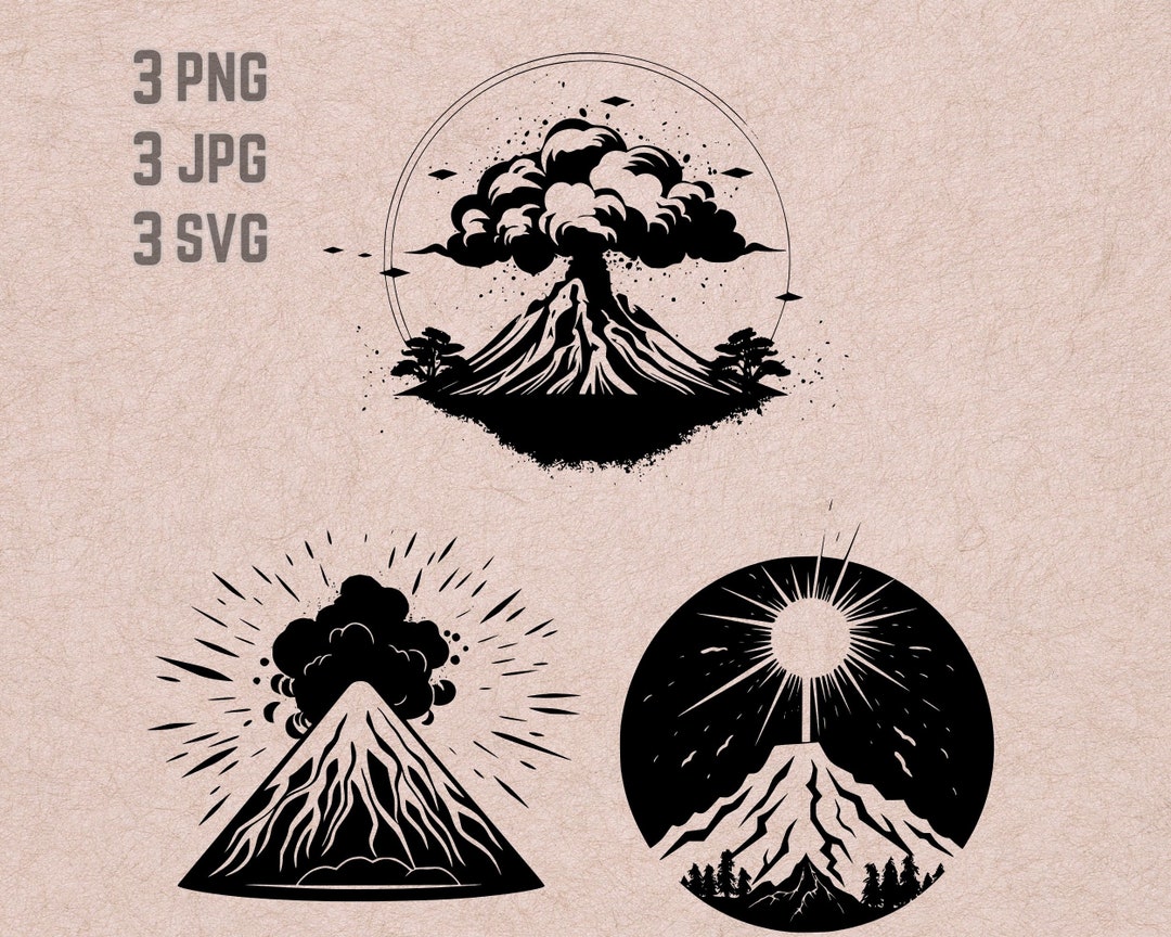 Volcano SVG Designs, Volcano Logo, Natural Disaster Vector, Volcano ...