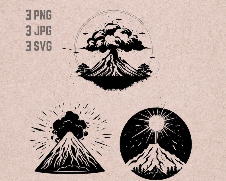 Volcano SVG Designs, Volcano Logo, Natural Disaster Vector, Volcano ...