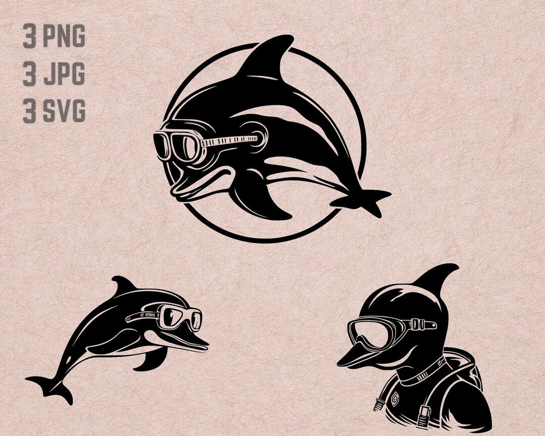Scuba Diver Dolphin SVG Designs, Diving Logo Vector, Dolphin PNG, Diver ...