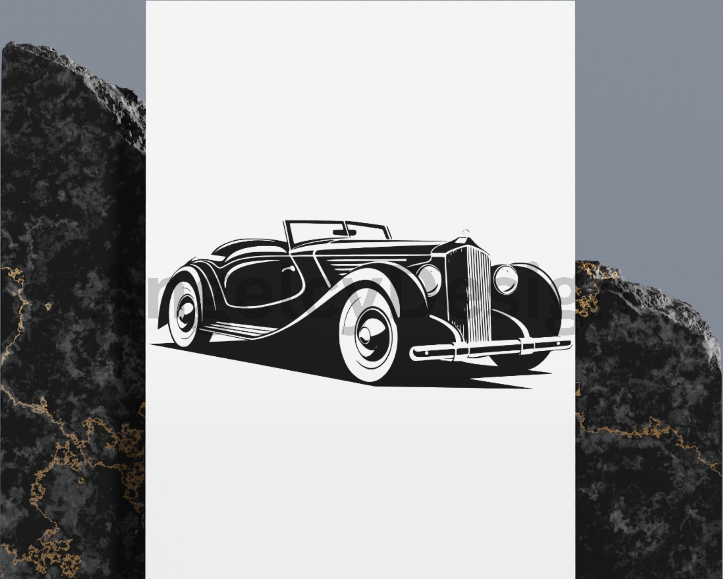 Vintage Convertible Car SVG Designs, Classic Convertible Car ...