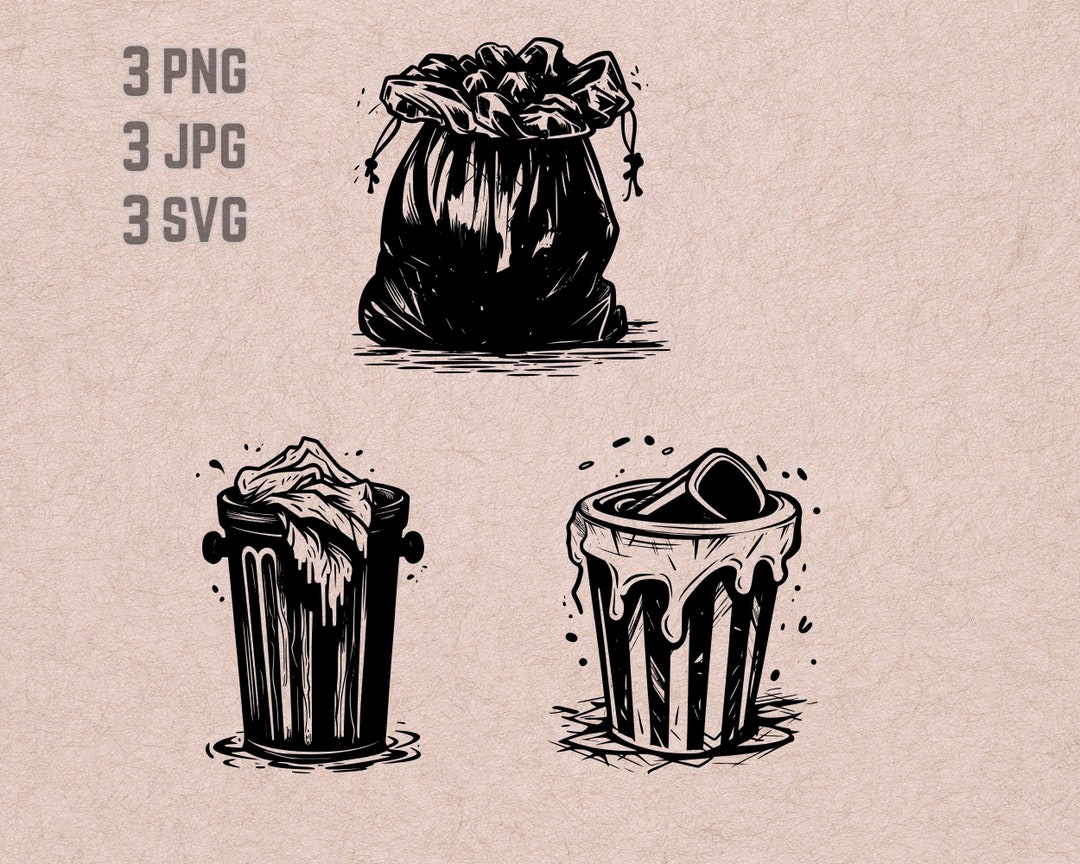 Trash SVG Designs, Trash Can Logo, Trash Bag Vector, Garbage PNG, Trash ...
