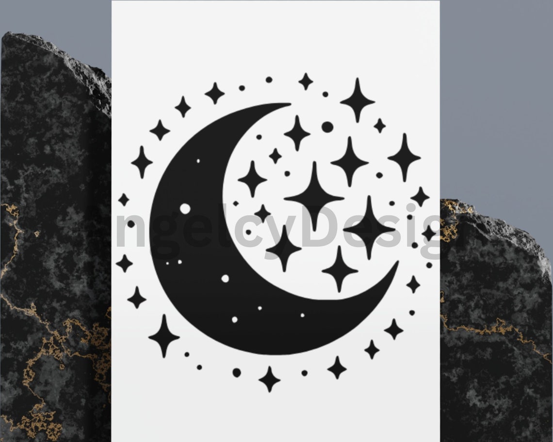 Moon Face SVG Designs, Moon Logo, Moon and Stars Vector, Space PNG ...