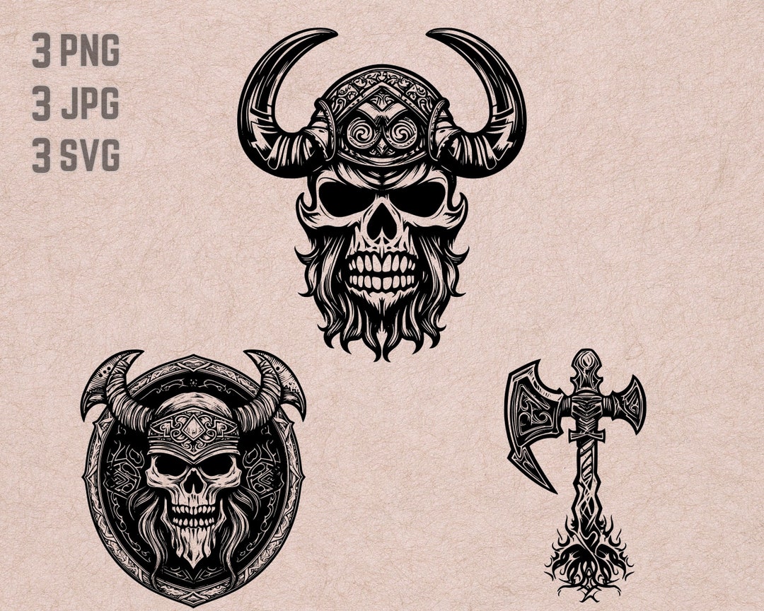 Viking Skull SVG Designs, Viking Logo, Viking Shield Vector, Axe PNG ...