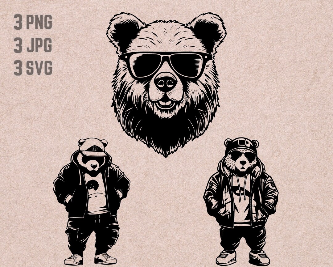 Bear With Sunglasses Svg Designs, Bear Logo Vector, Sunglasses PNG ...