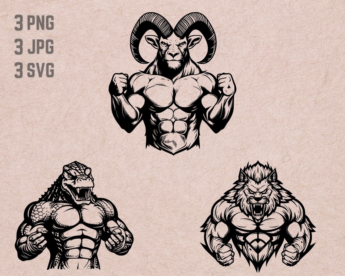 Bodybuilder Svg Designs, Gym Logo Vector, Goat Alligator Wolf Fitness ...
