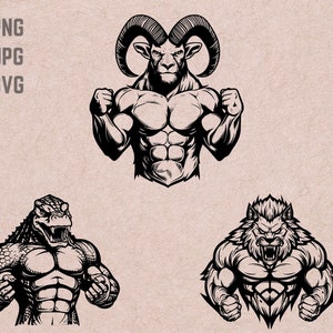 Bodybuilder Svg Designs, Gym Logo Vector, Goat Alligator Wolf Fitness ...