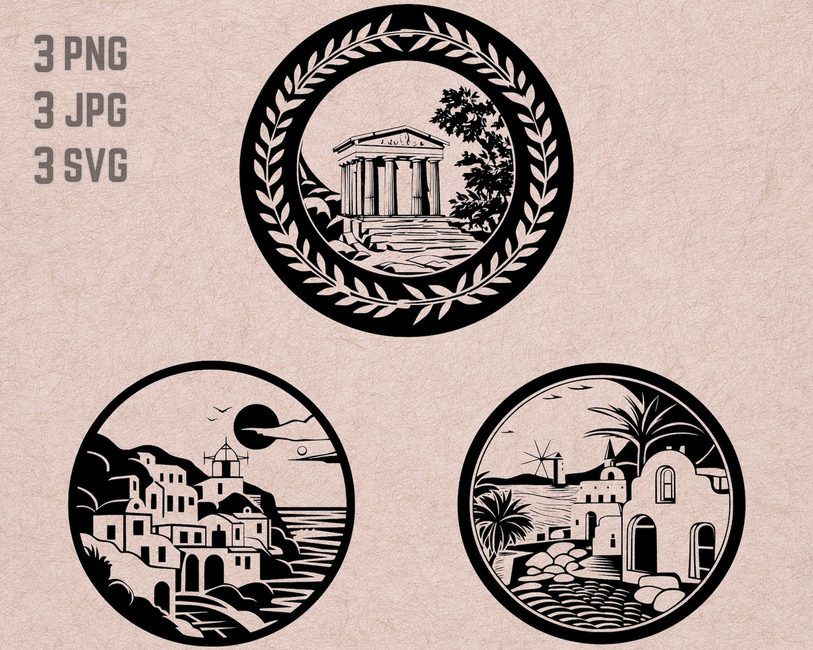 Greece SVG Designs, Greece Logo, Mykonos Vector, Santorini Png, Greek ...
