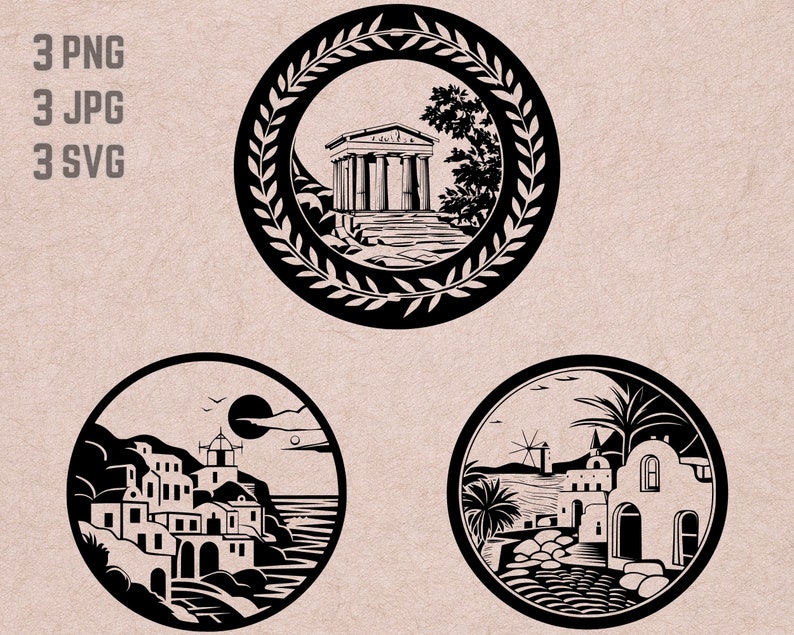 Greece SVG Designs, Greece Logo, Mykonos Vector, Santorini Png, Greek ...
