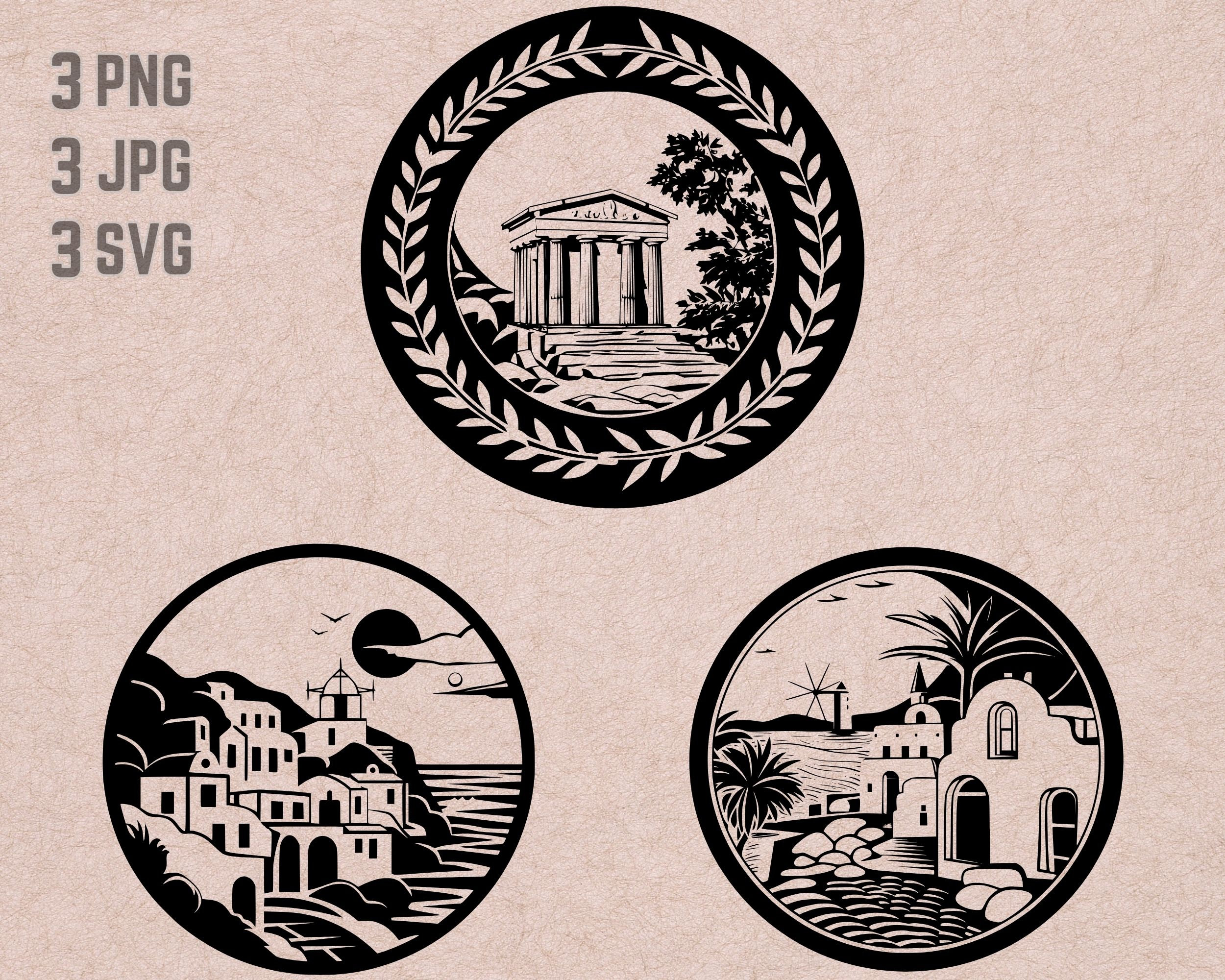 Greece SVG Designs, Greece Logo, Mykonos Vector, Santorini Png, Greek ...