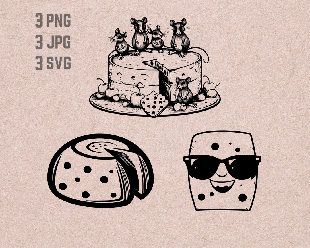 Cheese SVG Designs, Cheese Logo, Sliced Cheese Vector, Cheese With Mice ...
