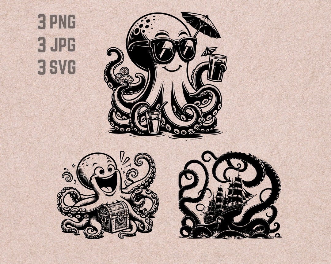 Octopus Svg Designs, Octopus Logo Vector, Tentacles PNG, Sea Creature ...