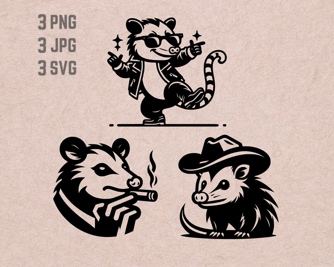 Possum SVG Designs, Possum Logo, Cowboy Hat Possum Vector, Smoking ...