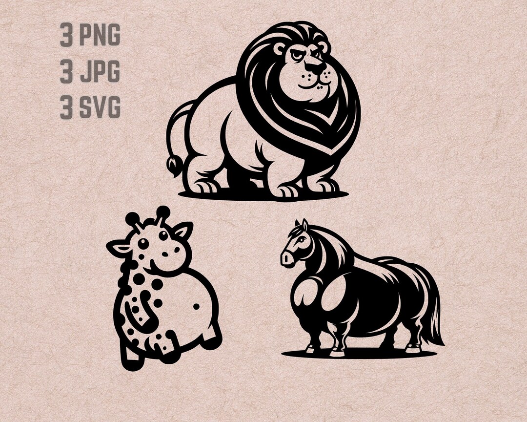 Lazy Animals SVG Designs, Lazy Animal Logo, Fat Lion Vector, Fat Horse ...
