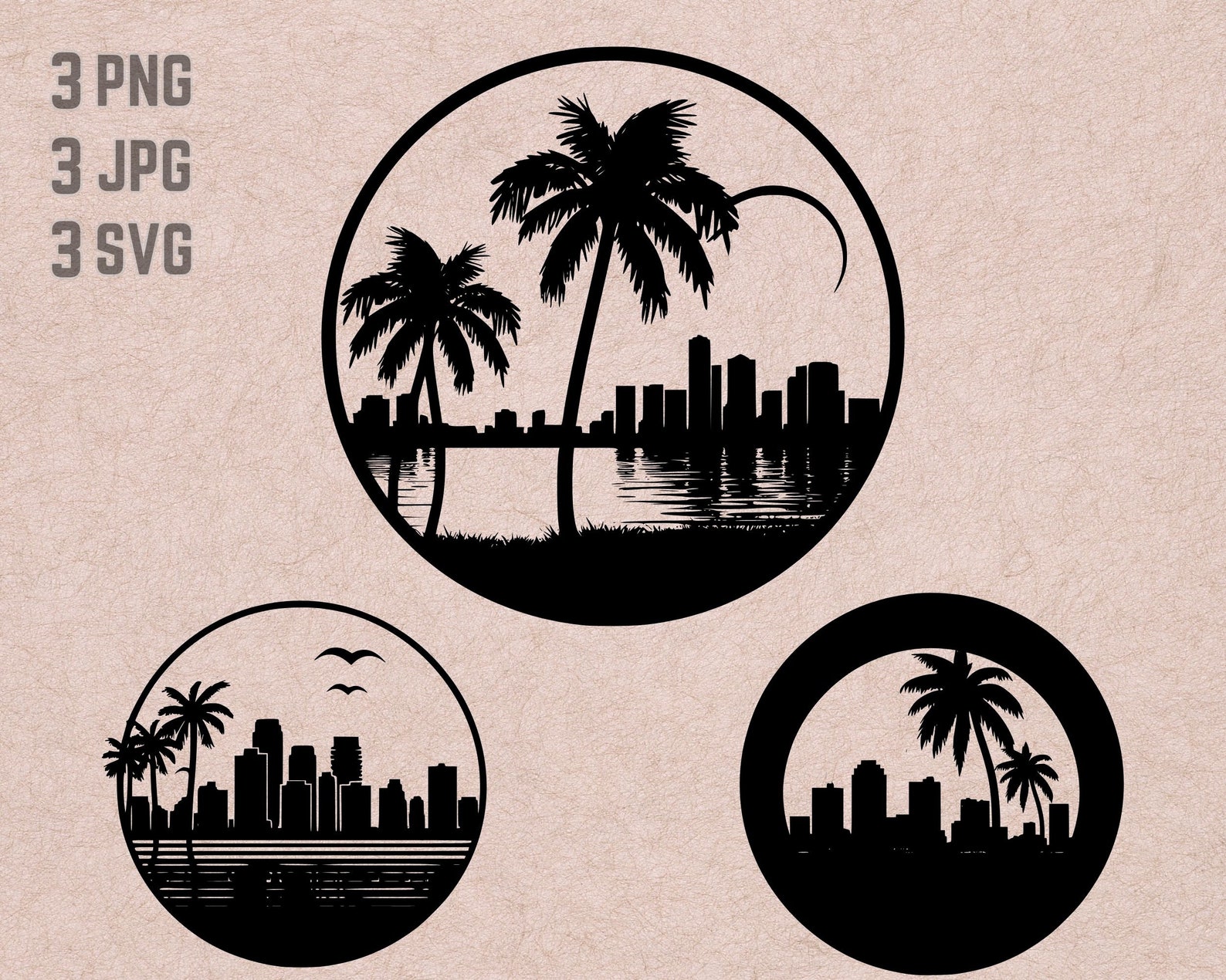 Miami Skyline SVG Designs, Miami Logo, Miami Skyline Vector, Skyline ...