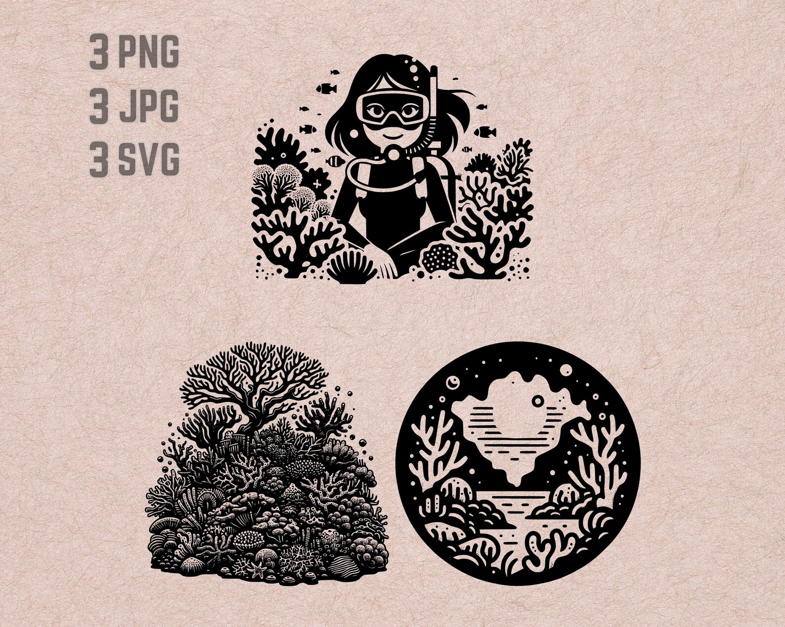 Coral Reef Svg Designs, Reef Logo, Scuba Diver PNG, Coral Reef Bundle ...