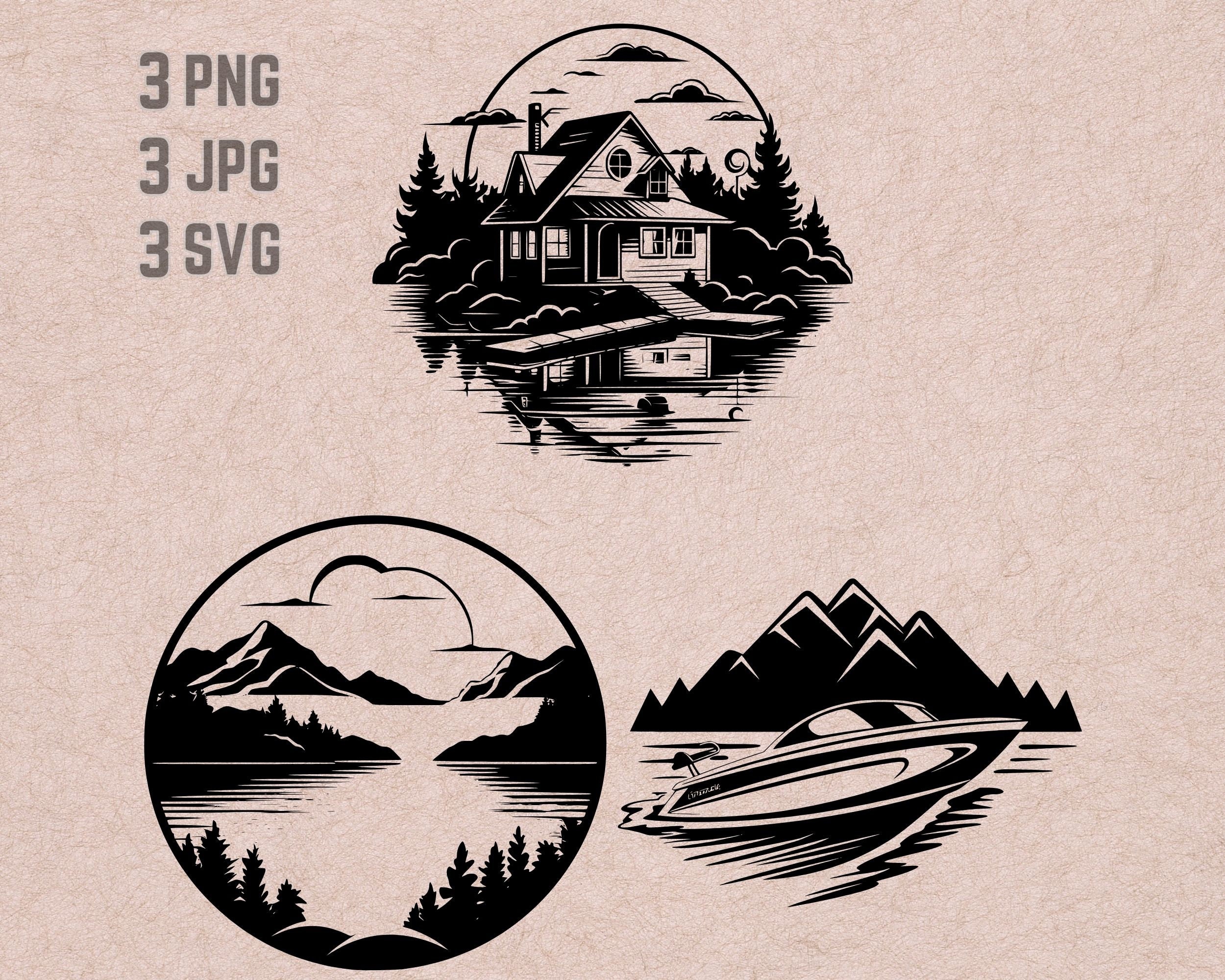 Lake Life SVG Designs, Lake Logo, Lake House Vector, Speedboat PNG ...