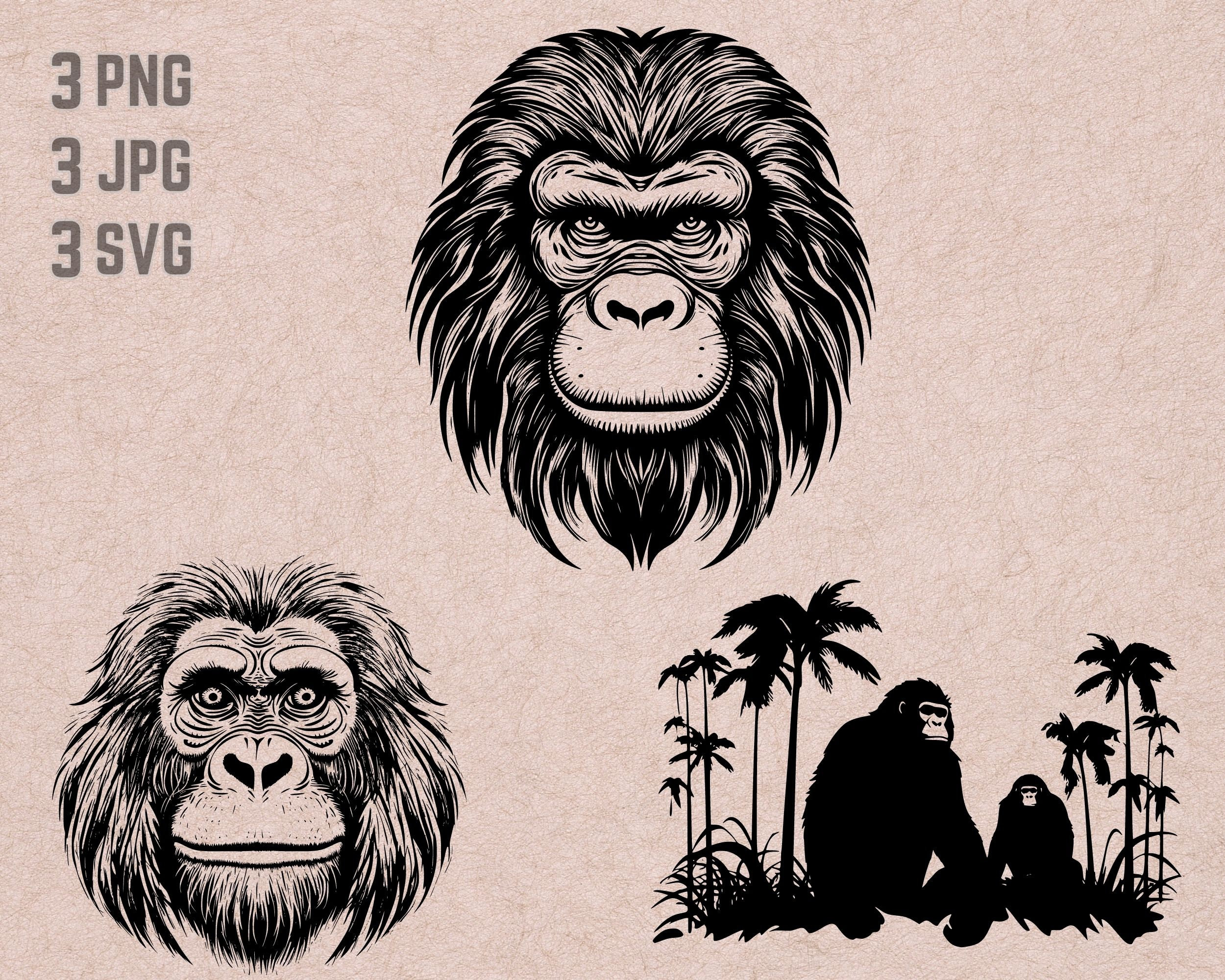 Chimpanzee Jungle Scene Svg Designs, Monkey Logo Vector, Safari PNG ...