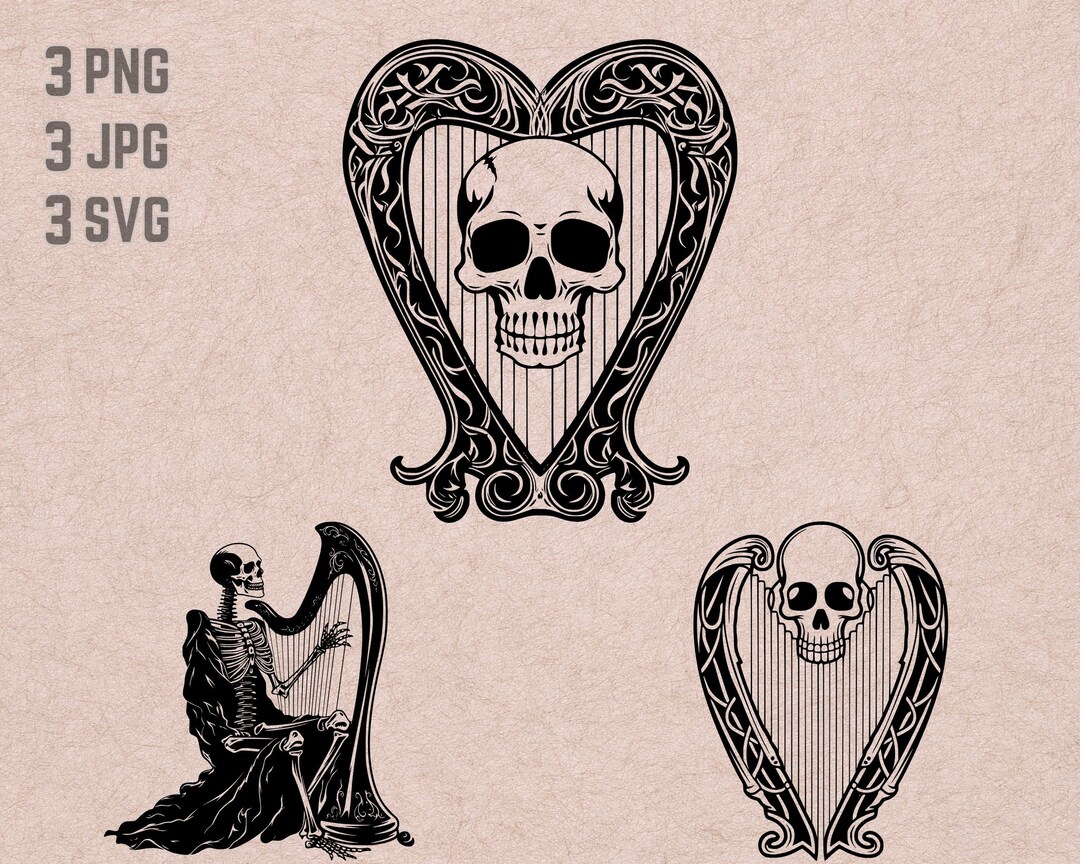 Skull Harp SVG Designs, Harp Logo, Skull Vector, Metal PNG, Hell Harp ...