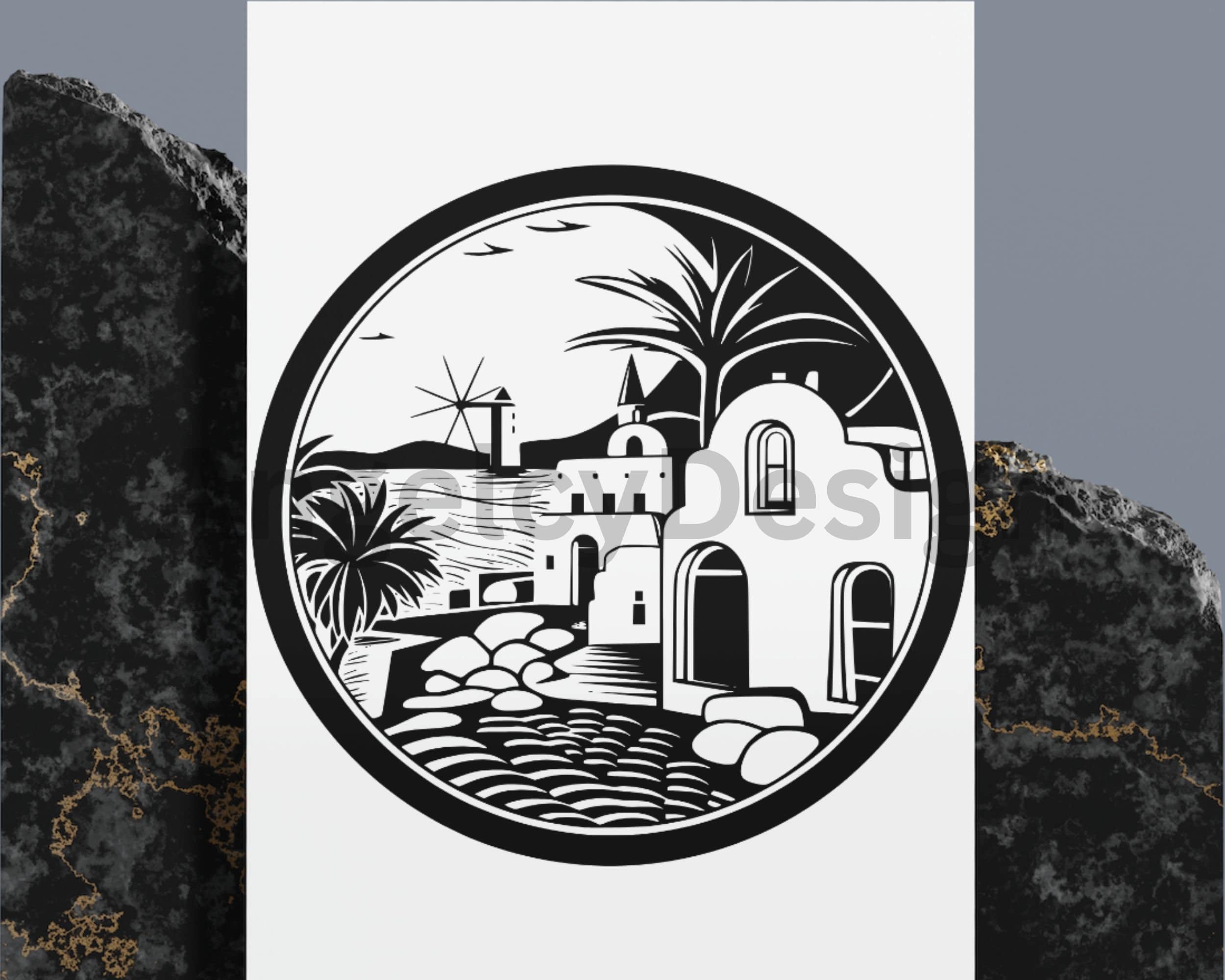 Greece SVG Designs, Greece Logo, Mykonos Vector, Santorini Png, Greek ...