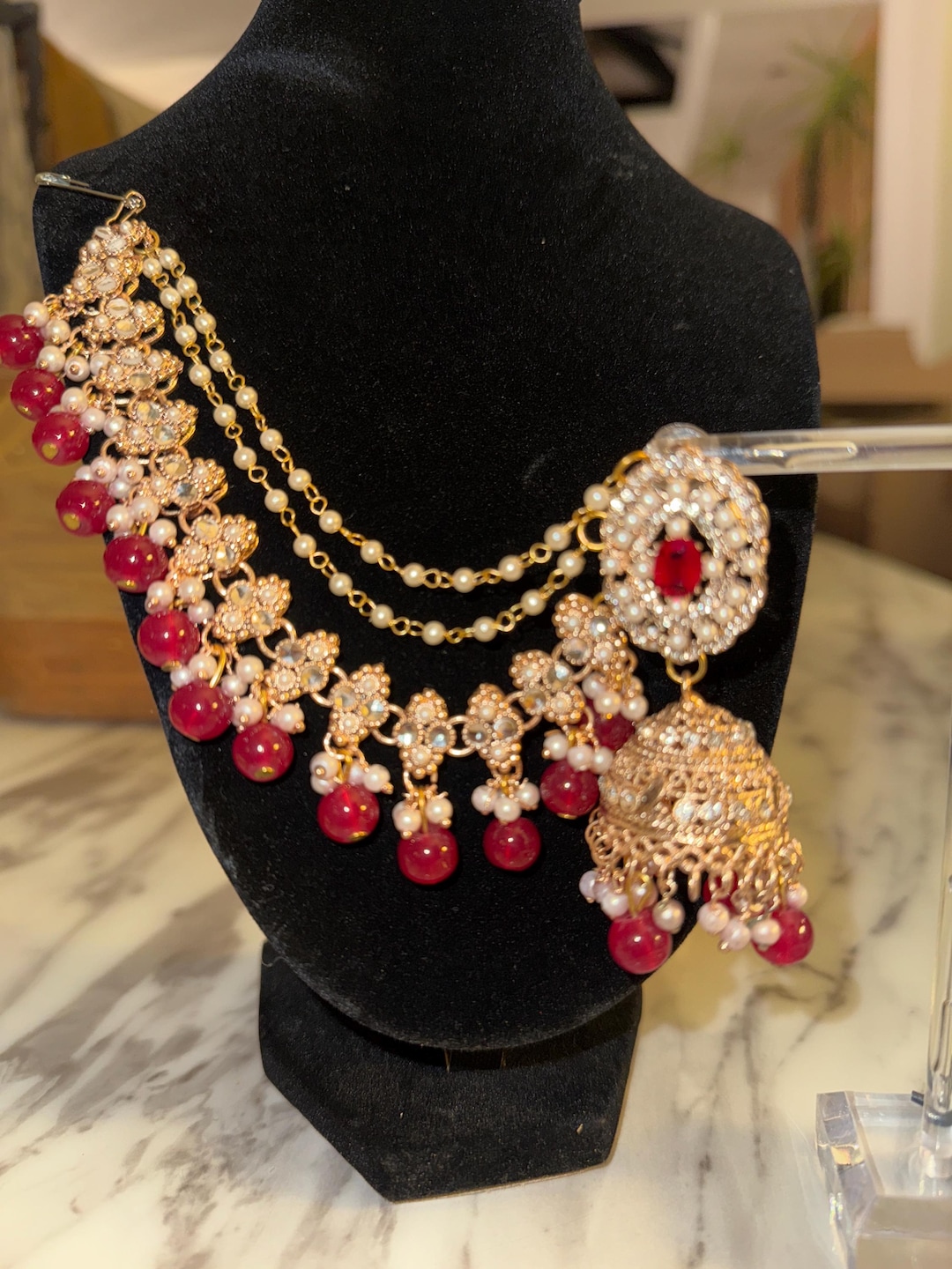 Kundan Mirror Work Mehndi Sahara Bahubali Statement Earrings and Tikka ...