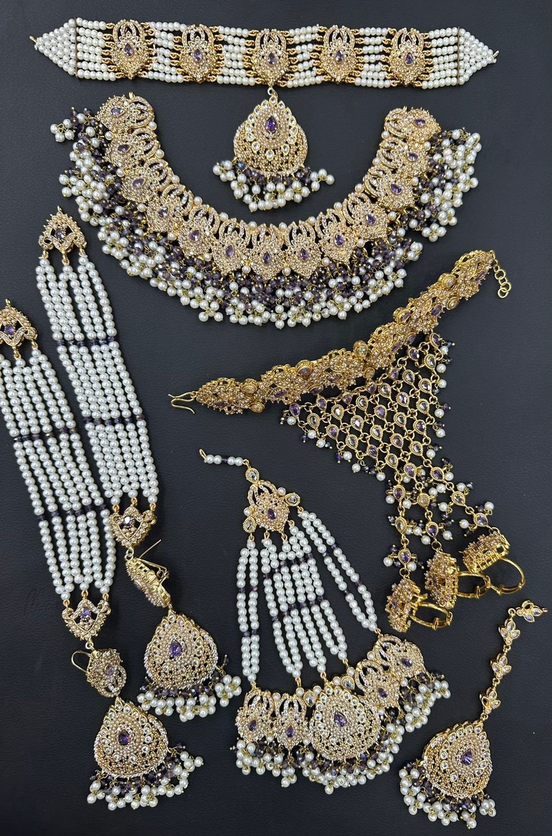 NEW Bridal Heavy Nauratan Gold Plated Complete Set Indian Pakistani ...