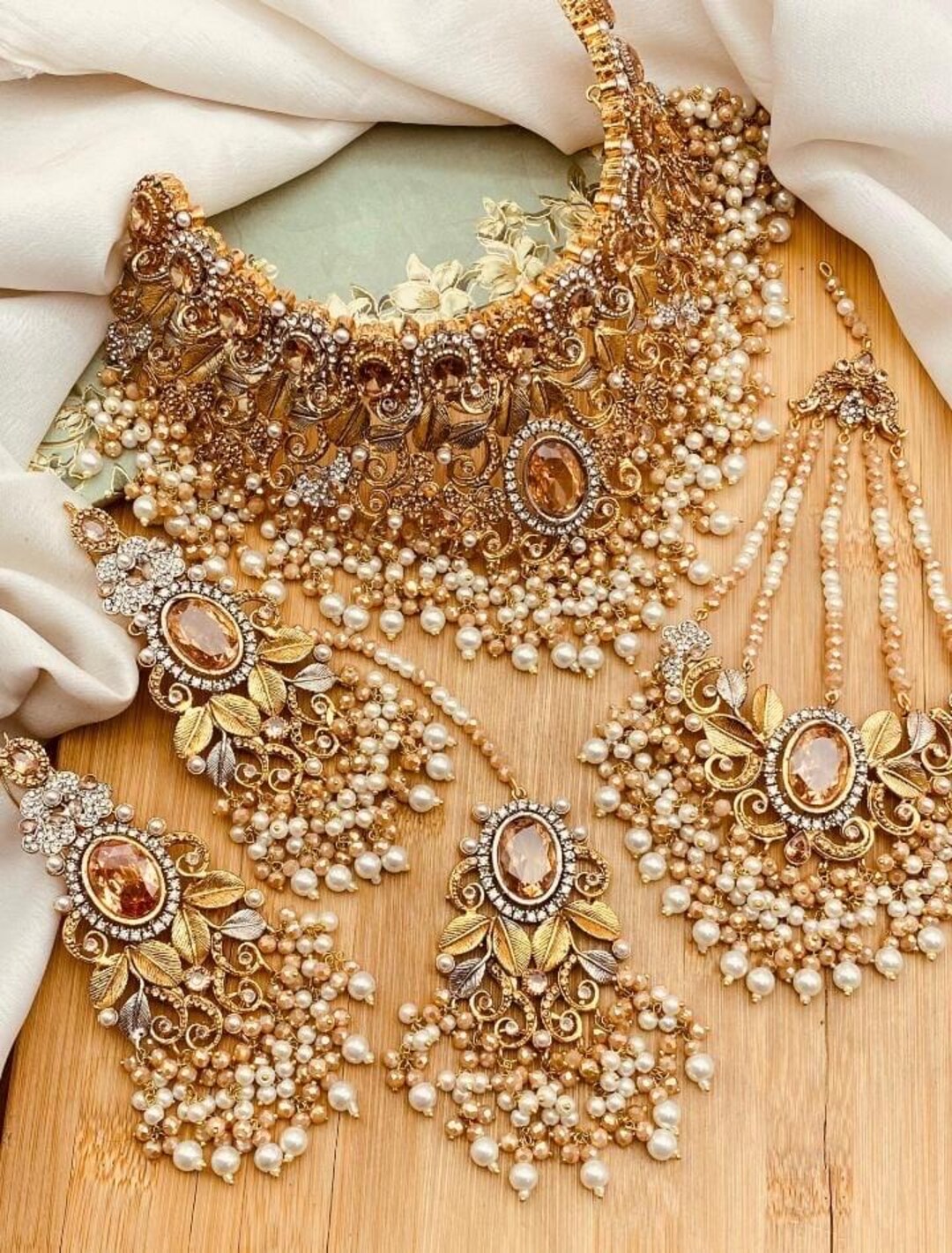 Bridal Heavy Stone Jewellery Set Complete Set Indian Pakistani Bridal ...