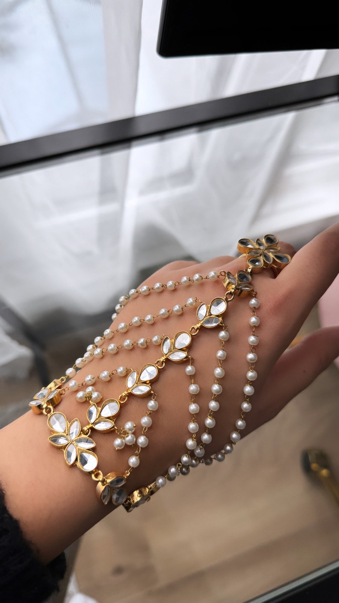 Heeramandi Style Kundan Hath Panja / Hand Bracelet Single - Etsy
