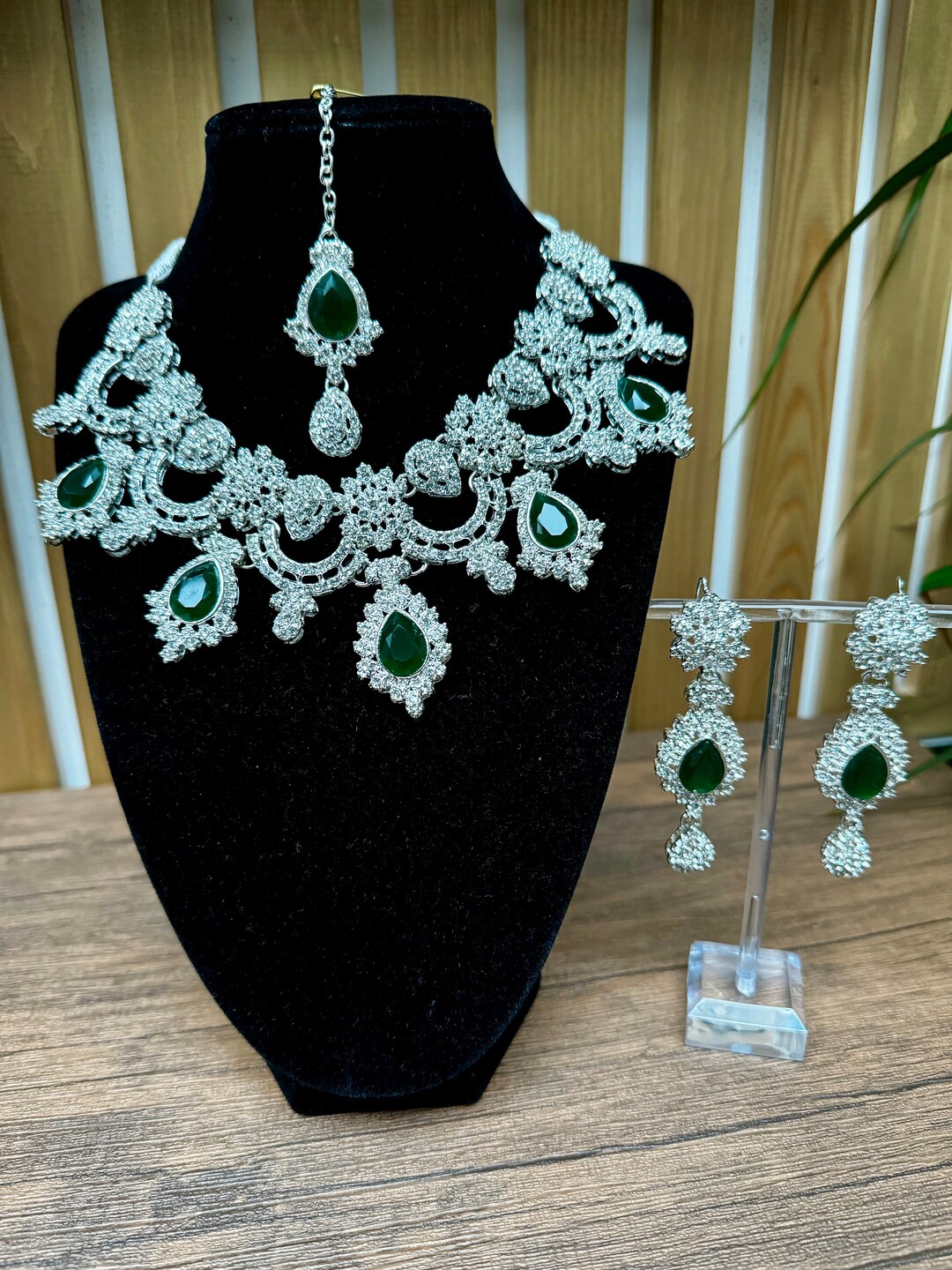 Indian Pakistani Statement Necklace, Earrings and Tikka Set in Silver ...