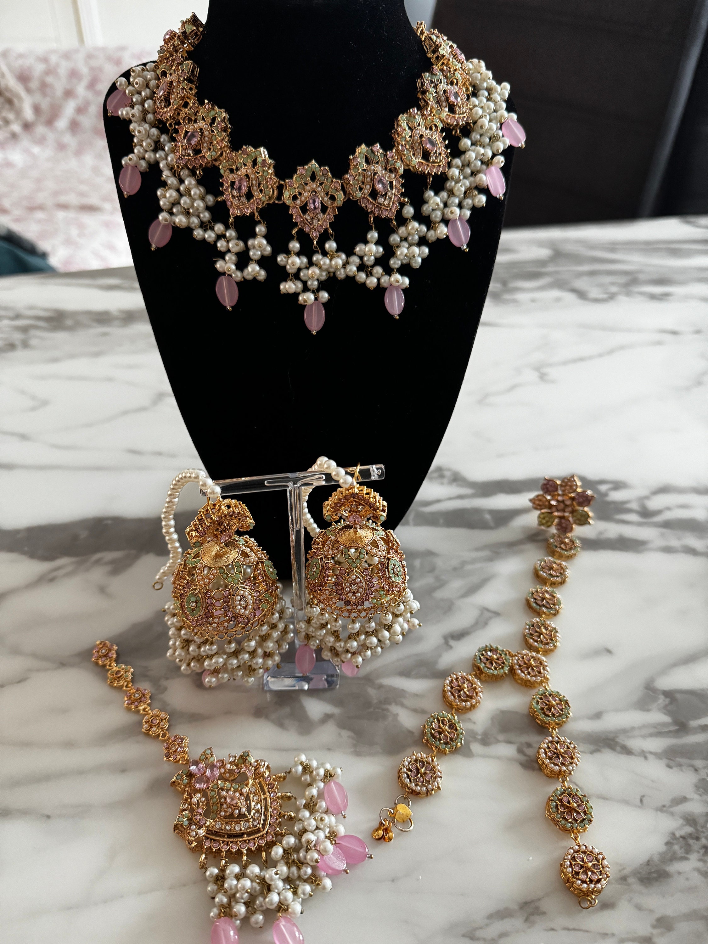 Bridal Heavy Nauratan Gold Plated Complete Set Indian Pakistani Bridal ...