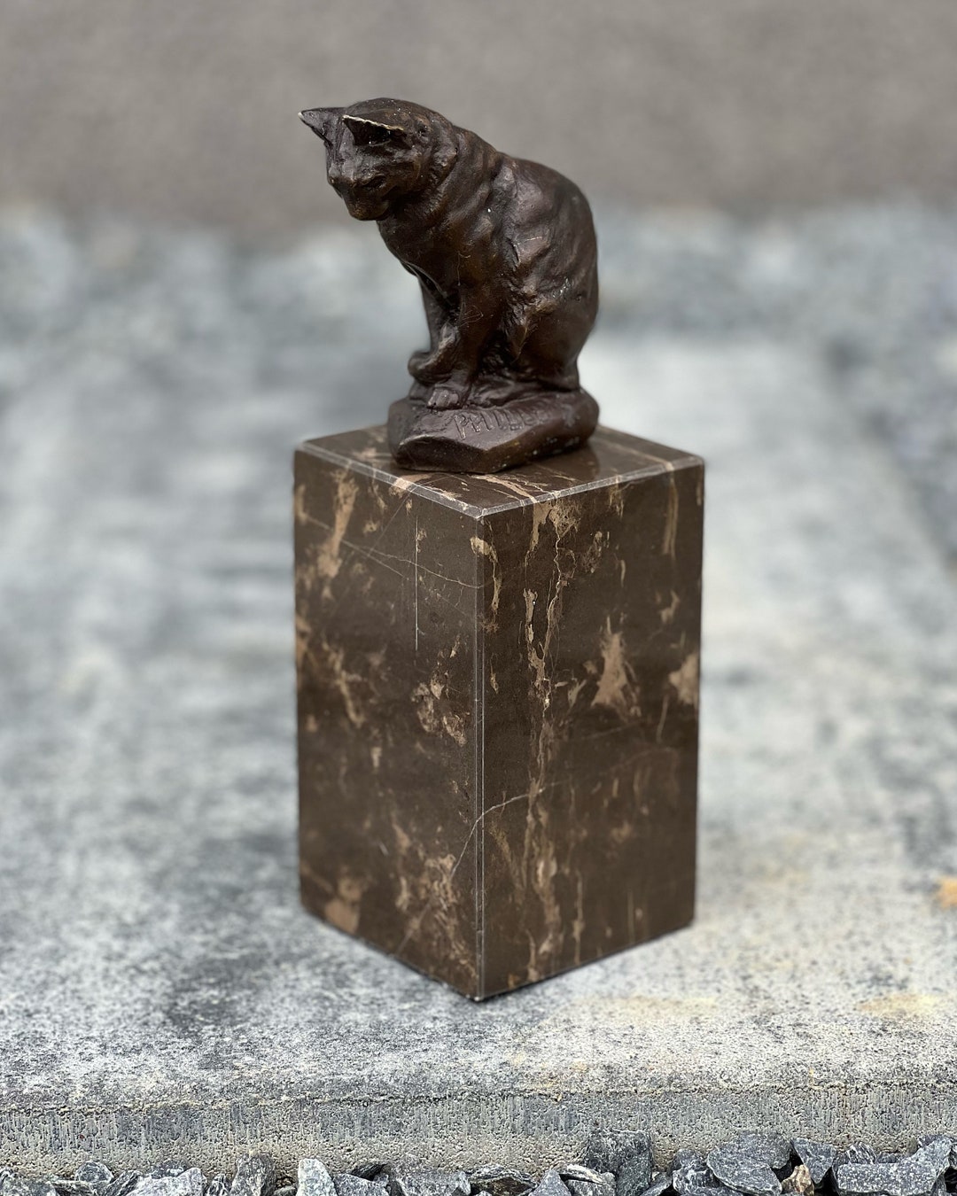 Bronze Cat Sculpture on Marble Base Handcrafted Bronze Figurine for Cat ...