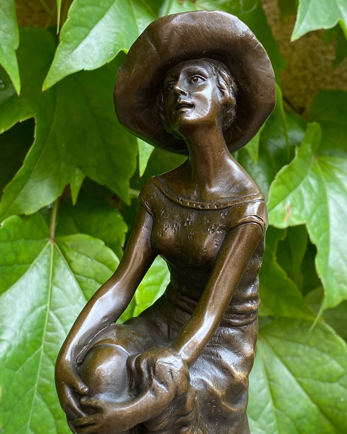 Luxury Bronze Statue of Woman With a Hat on Chair Decoration - Etsy