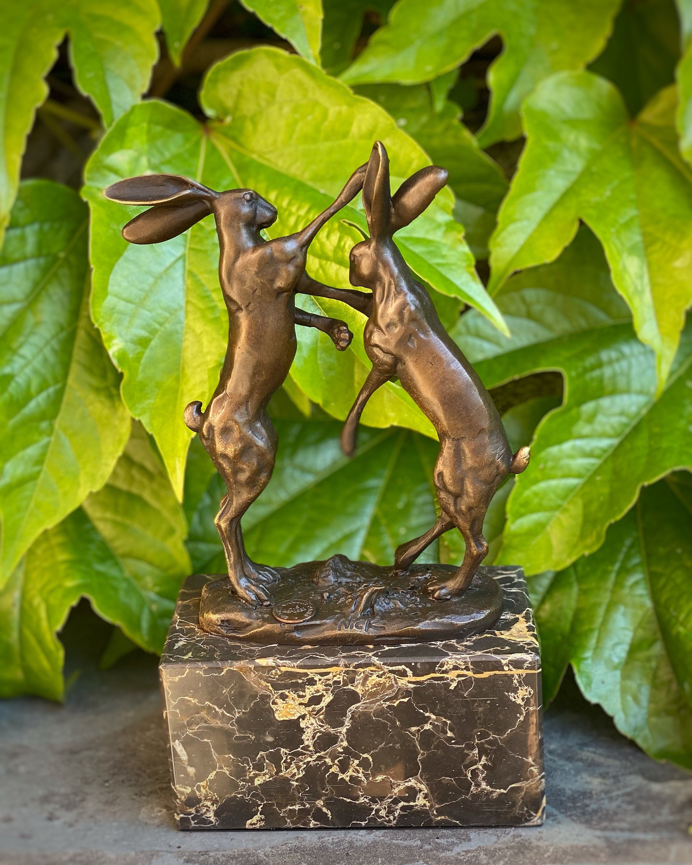 Luxury Bronze Statue of Bunnies Rabbits Decoration Modern Art Gift Idea ...