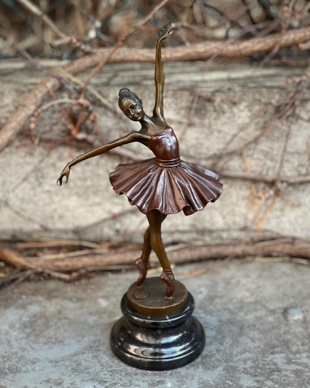 Bronze Statue Ballerina Elegant Figurine on Marble Base, Gift for ...