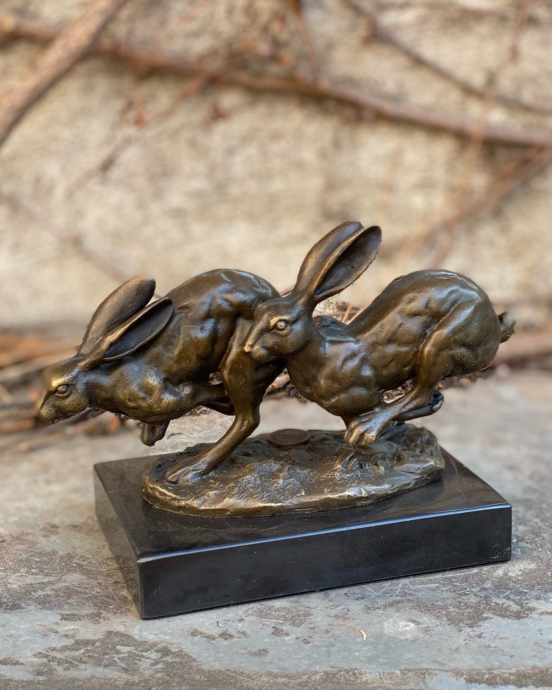 Luxury Bronze Statue of Bunnies Rabbits Decoration Modern Art Gift Idea ...