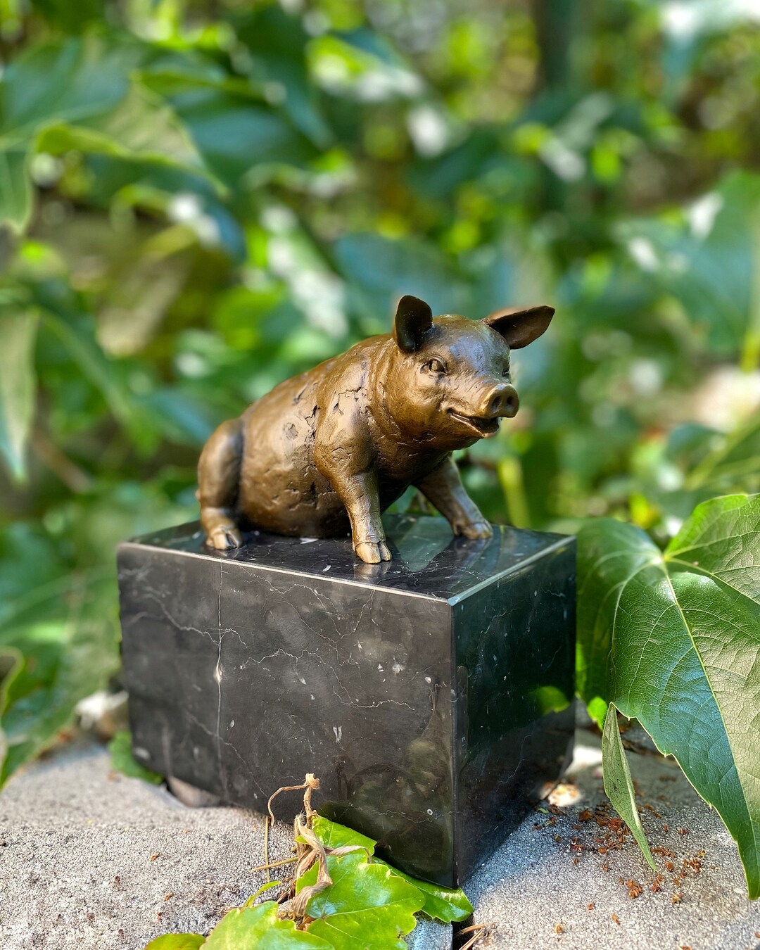 Bronze Statue of a Sitting Pig Marble Plinth Pet Decoration - Etsy