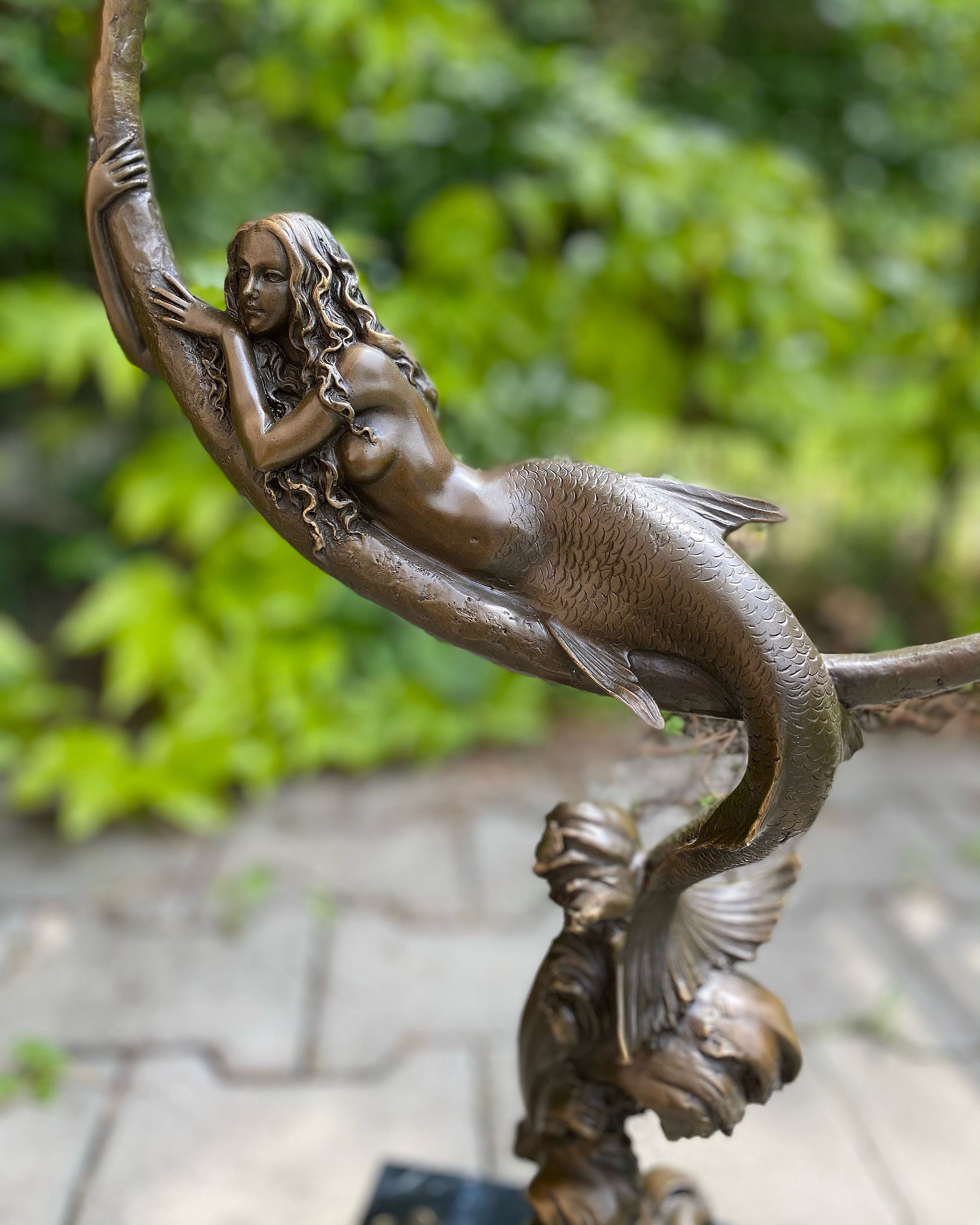 Luxury Bronze Statue of Mermaid on the Crescent Woman Decoration Modern ...